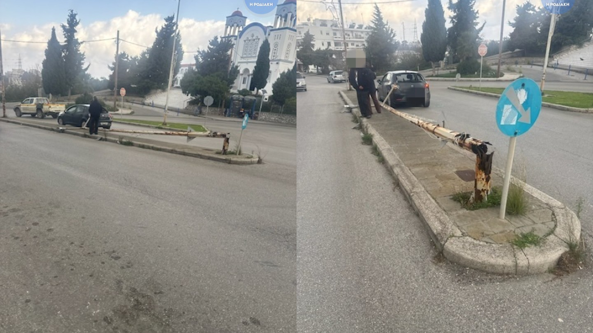 Ρόδος: Κολώνα φωτισμού έπεσε πάνω σε εν κινήσει αυτοκίνητο (Εικόνες)